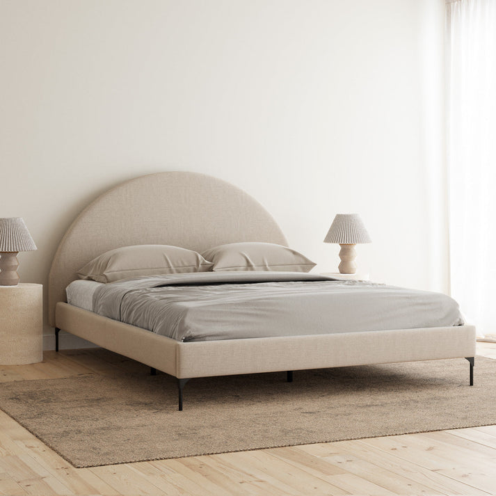 Arch Upholstered Bed Frame (Natural Beige Fabric) – Tommy Swiss