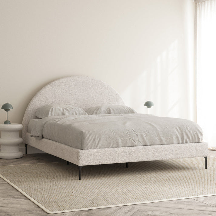 Arch Upholstered Bed Frame (Ivory White Boucle Fabric) – Tommy Swiss