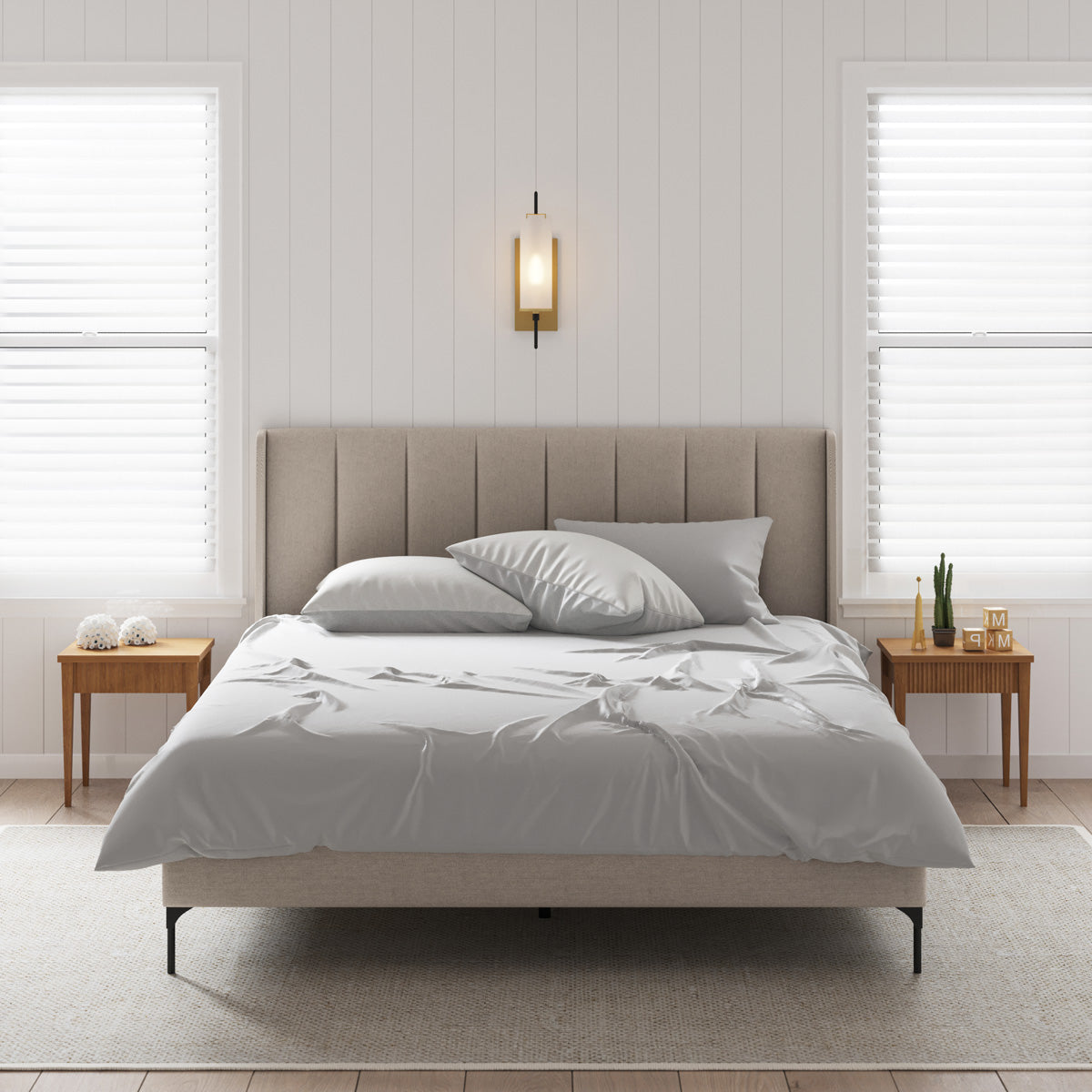 Brooklyn Fabric Wing Bed Frame (Natural Beige) – Tommy Swiss