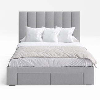 Celine Bed Frame with Four Storage Drawers (Grey Fabric) – Tommy Swiss