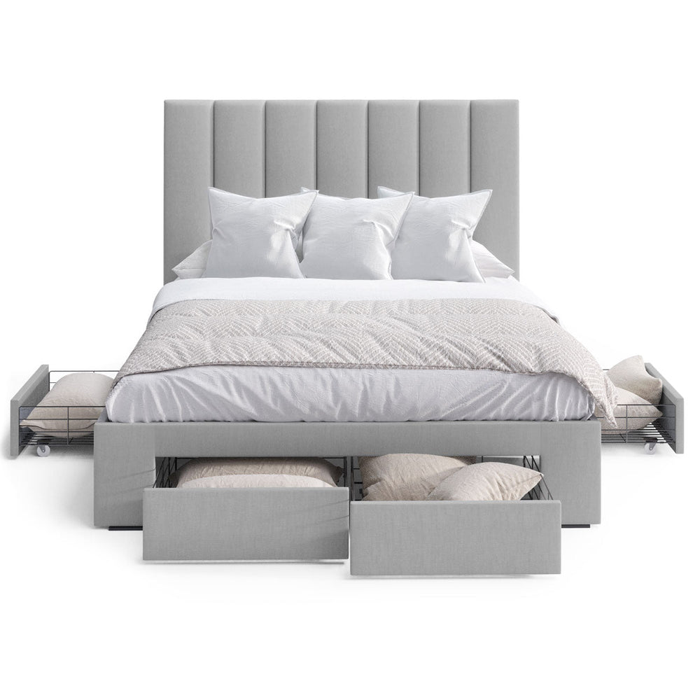 Celine Bed Frame with Four Storage Drawers (Grey Fabric) – Tommy Swiss