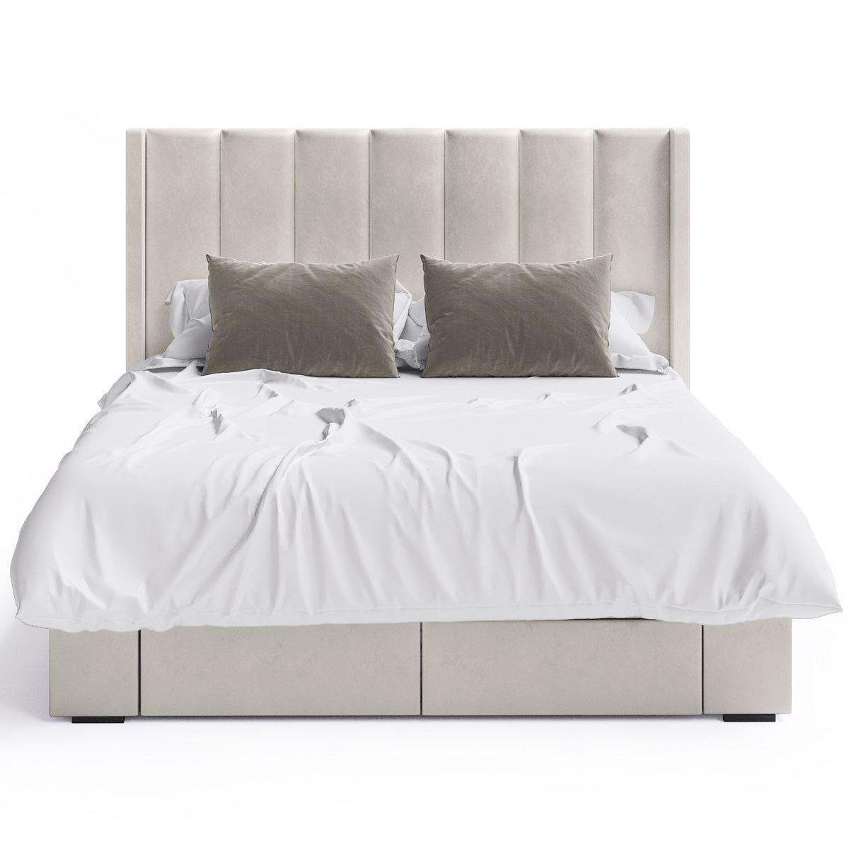 Emilie Winged Storage Bed Frame with Four Extra Large Drawers (Taupe V ...