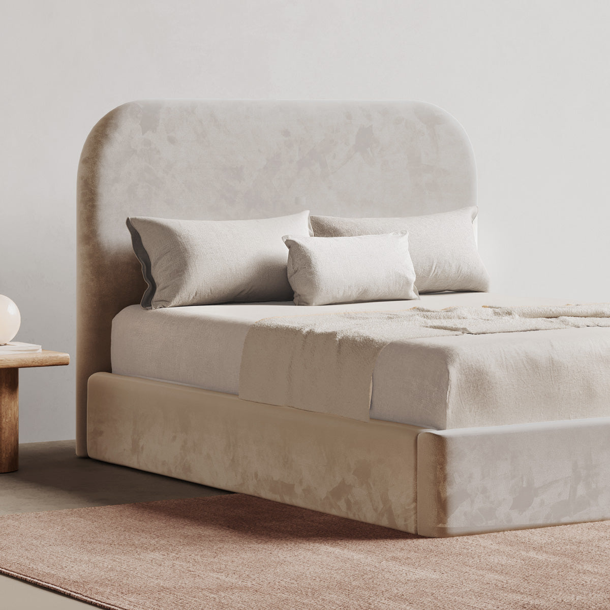 Pablo Upholstered Bed Frame (Taupe Velvet Fabric) – Tommy Swiss