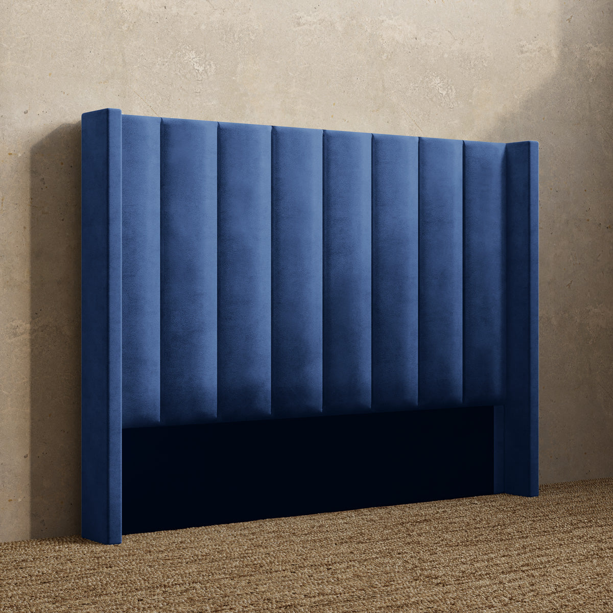 Emilie Upholstered Wing Bedhead Headboard (Navy Blue Velvet Fabric ...