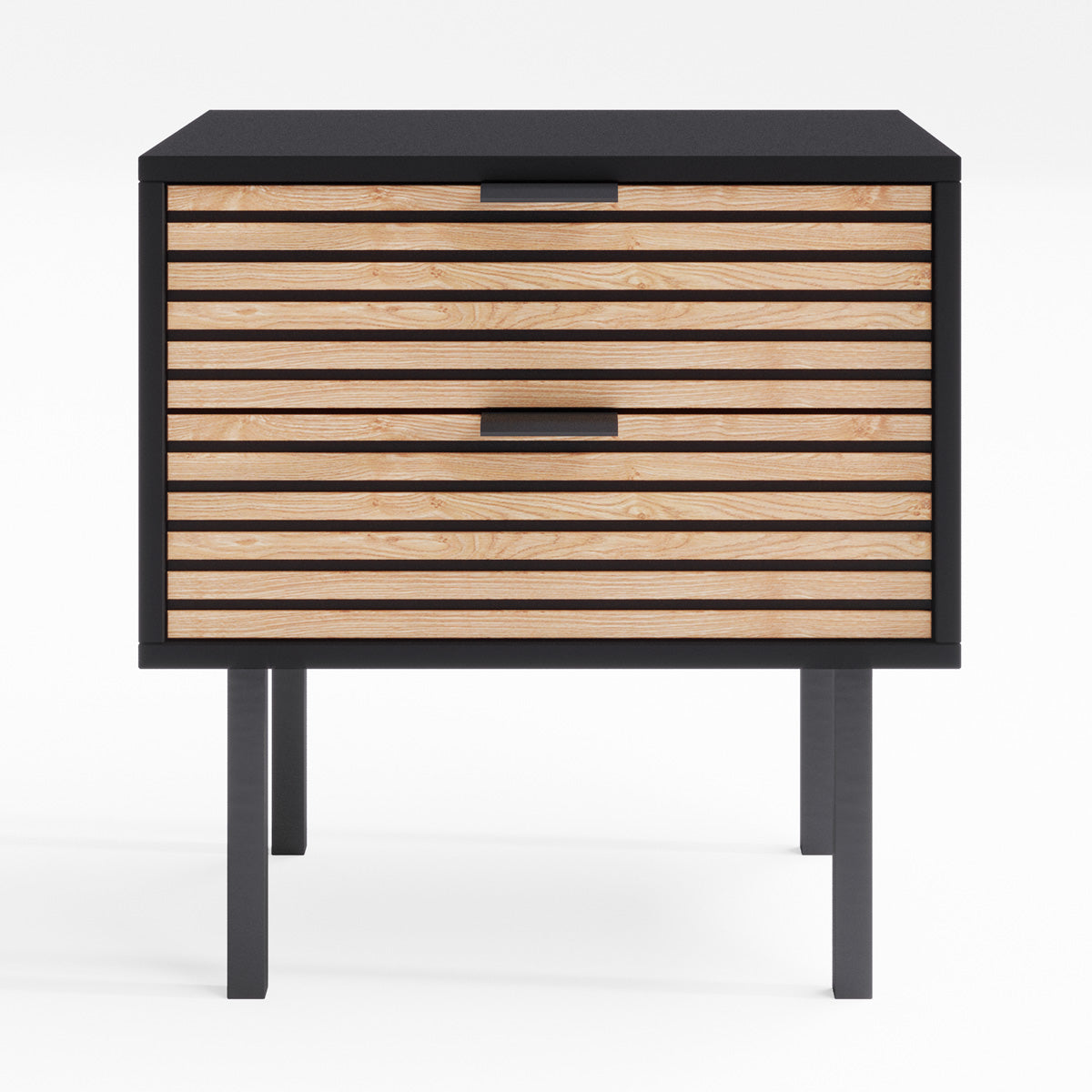 Black Wooden Bedside Table with Slatted Drawers (Zen Collection ...